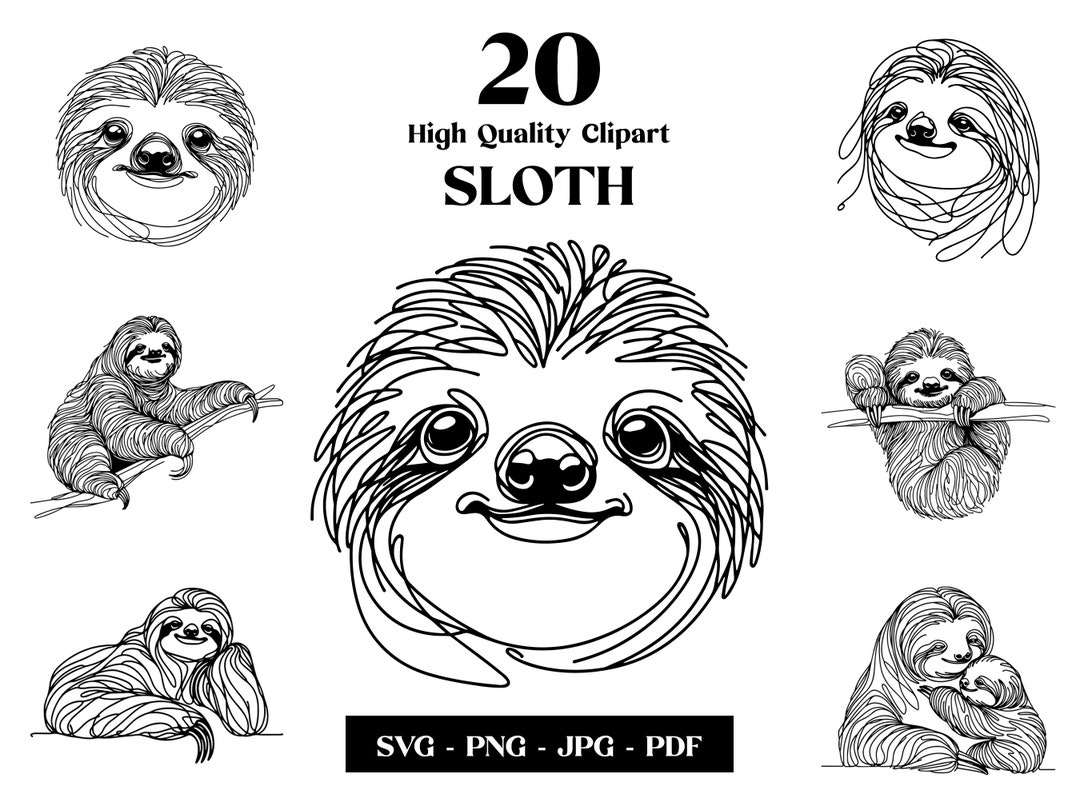 Sloth SVG Clipart: Minimalist Line Art, Tattoo Design (digital Download ...
