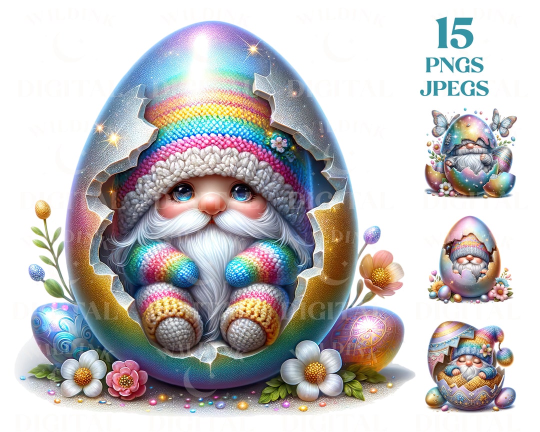 Watercolor Easter Gnome Clipart Bundle 15 High Quality PNG & JPEG, Cute ...