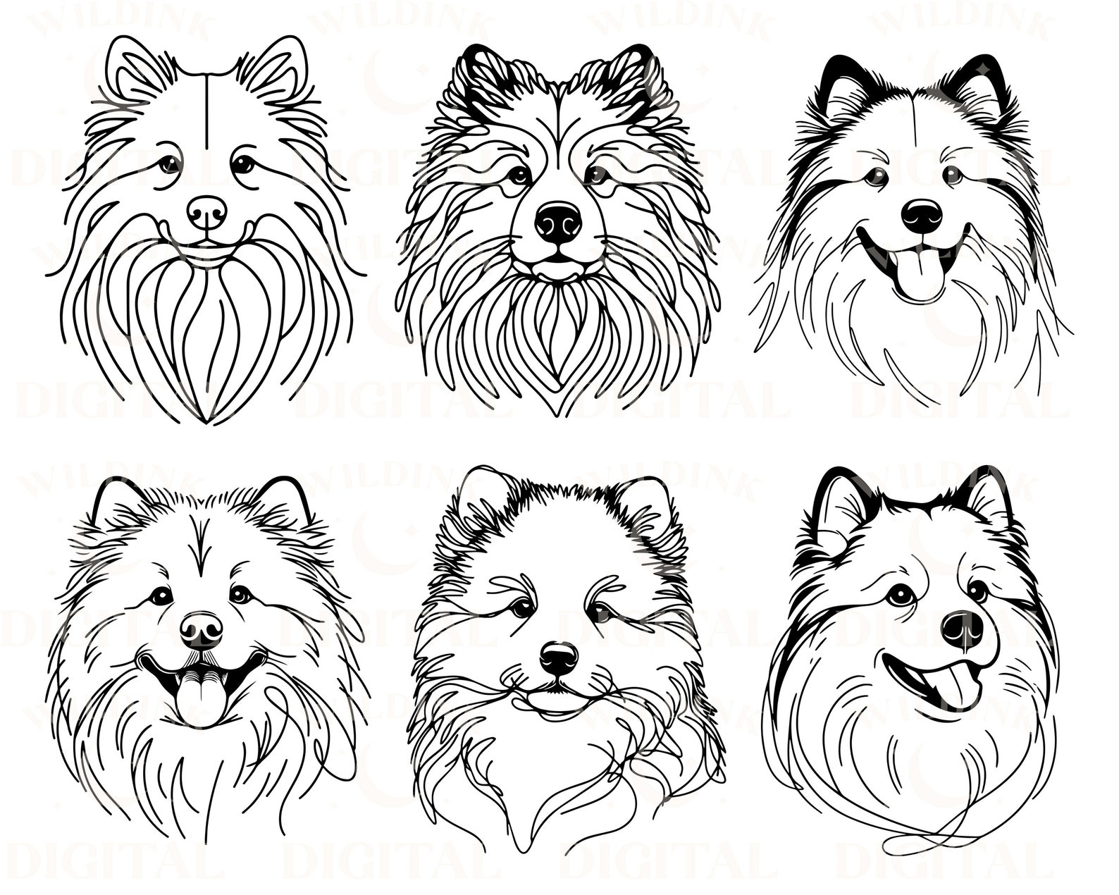 Finnish Lapphund Clipart Bundle: Line Art Dog SVG, PNG (digital ...