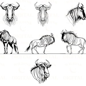 Wildebeest SVG Clipart, Minimalist Line Art, Logo Animal Vector, Modern ...