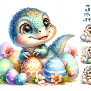 Watercolor Easter Dinosaurs Clipart Bundle: Nursery Spring PNG JPEG ...