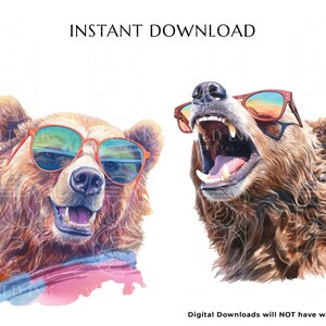 Watercolor Grizzly Bear Clipart With Sunglasses, 13 High-quality PNG ...