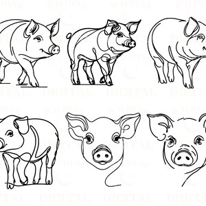 Pig Line Art SVG Clipart: Minimalist Farm Animal Vector (digital ...