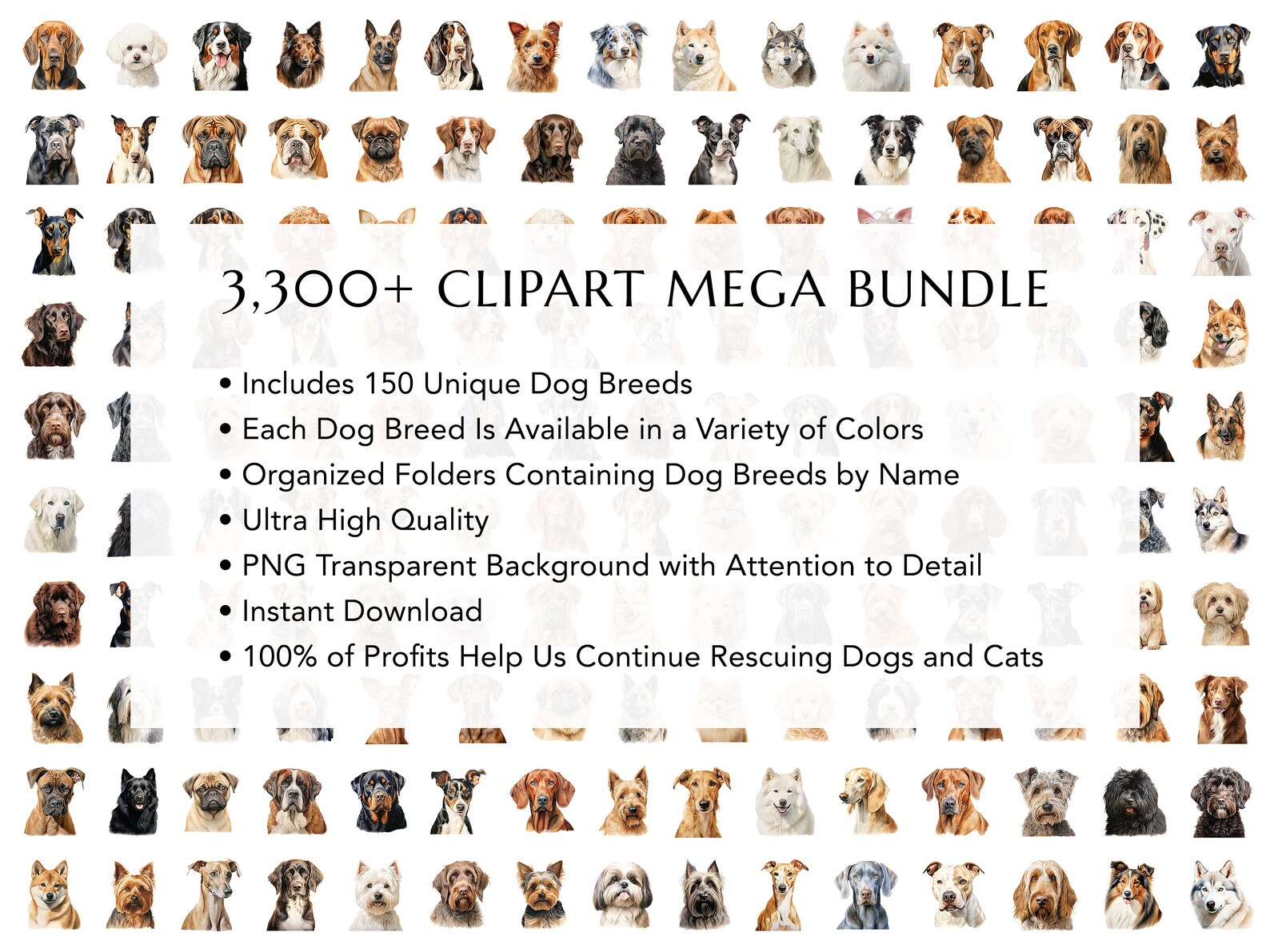 Dog Breeds Clipart Mega Bundle: 150 Breeds, PNG, Sublimation (digital ...