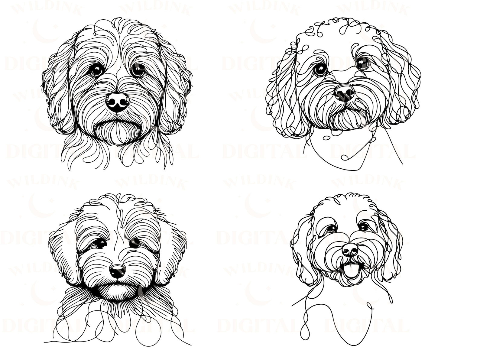 Cockapoo Line Art Clipart Bundle: Minimalist Dog Vector (digital ...