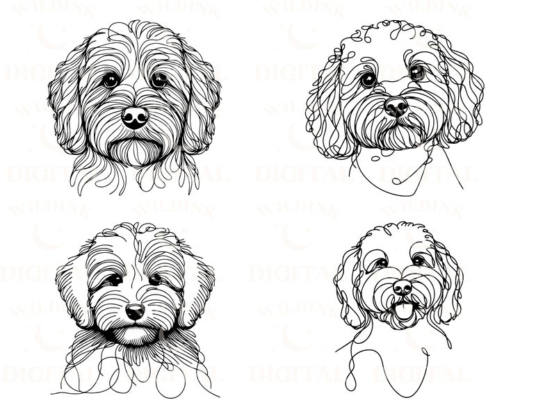 Cockapoo Line Art Clipart Bundle: Minimalist Dog Vector (digital ...
