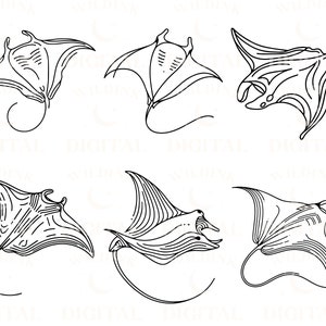 Manta Ray SVG Clipart: Minimalist Line Art, Tattoo Design (digital ...