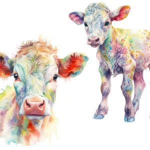 Baby Cow Watercolor Clipart 9 Pngs, Nursery Decor, Farm Wall Art ...