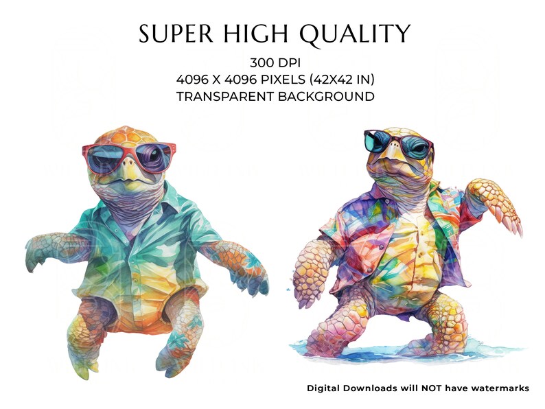 Baby Sea Turtle Clipart, Dancing Watercolor Animals (digital Download ...