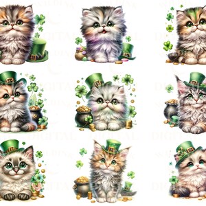 St Patrick's Day Cats Clipart Bundle 35 High Quality PNG & JPEG, Watercolor Kittens, Digital ...