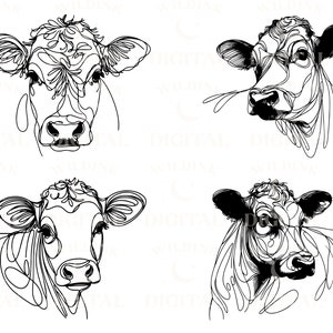 Cow SVG Clipart: Minimalist Line Art, Farmhouse Decor (digital Download ...