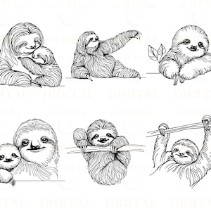 Sloth SVG Clipart: Minimalist Line Art, Tattoo Design (digital Download ...