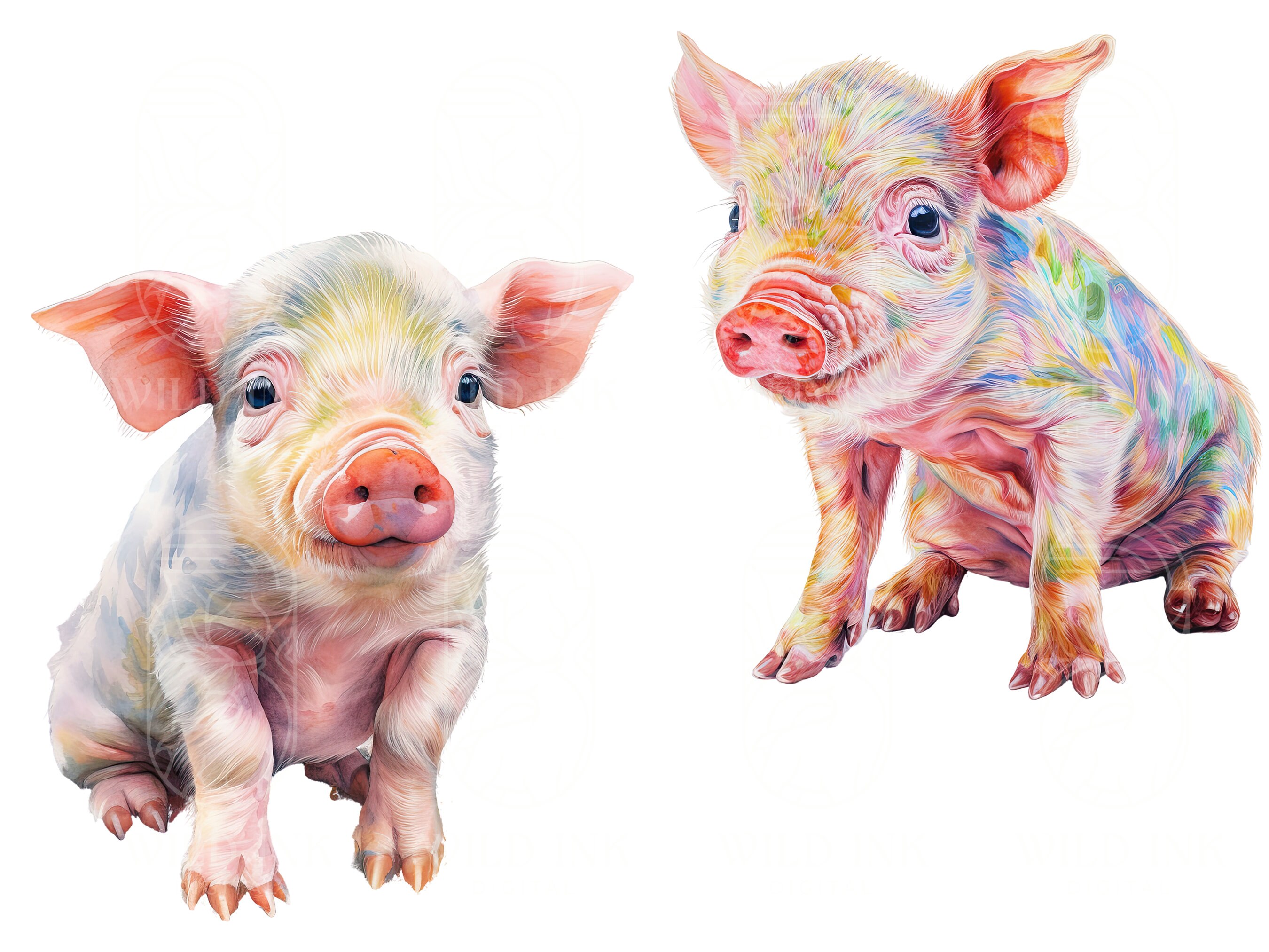 Baby Pig Watercolor Clipart 12 Pngs Nursery Decor Farm Wall - Etsy