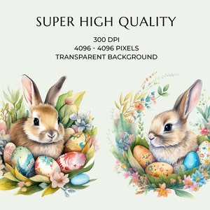Watercolor Easter Bunny Clipart: PNG Spring Nursery Art (digital ...