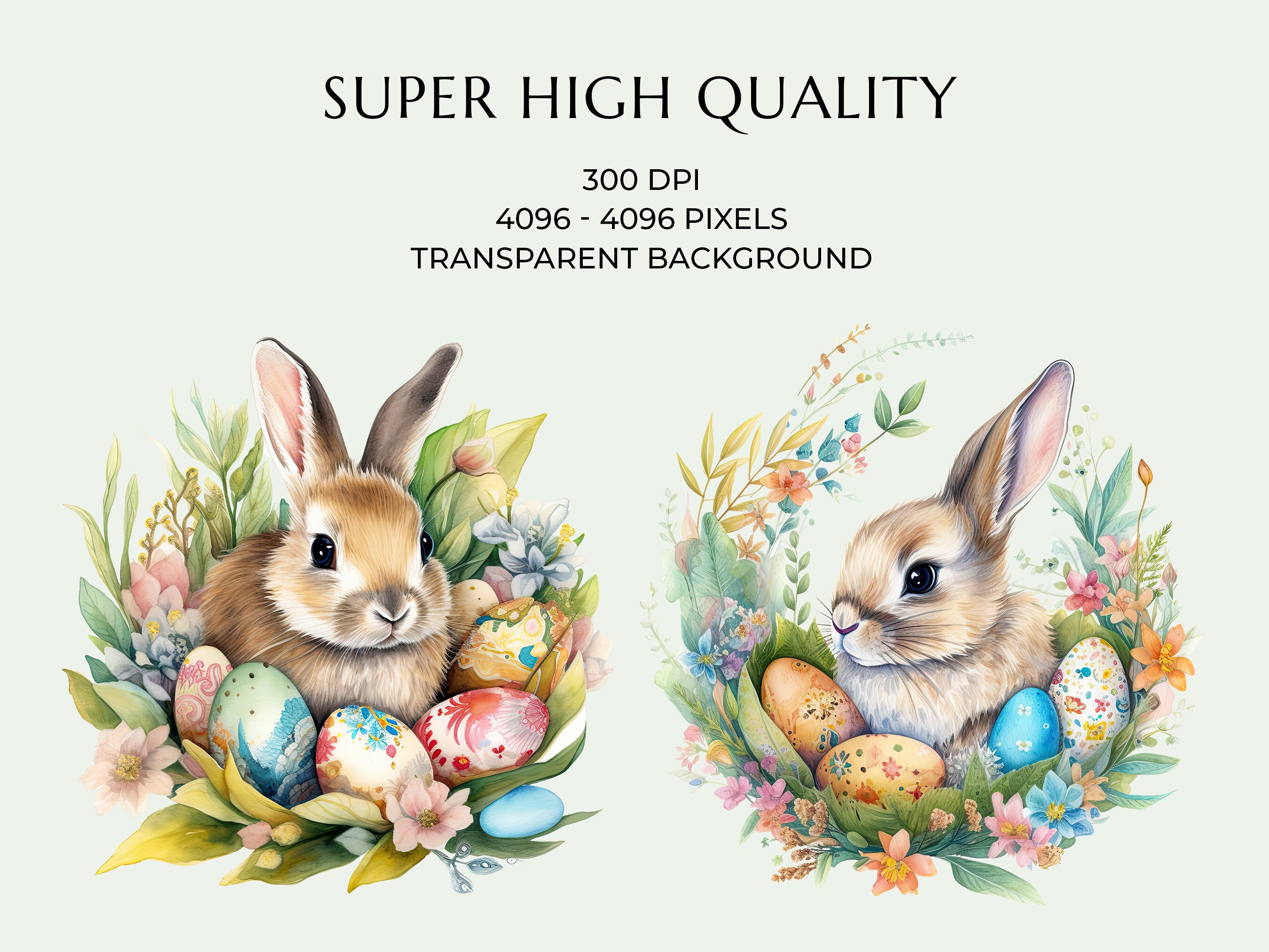 Watercolor Easter Clipart Pack Bunny Transparent PNG Digital - Etsy