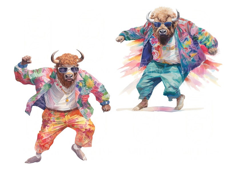 Dancing Bison Clipart: Funny Watercolor Animal Pngs (digital Download ...