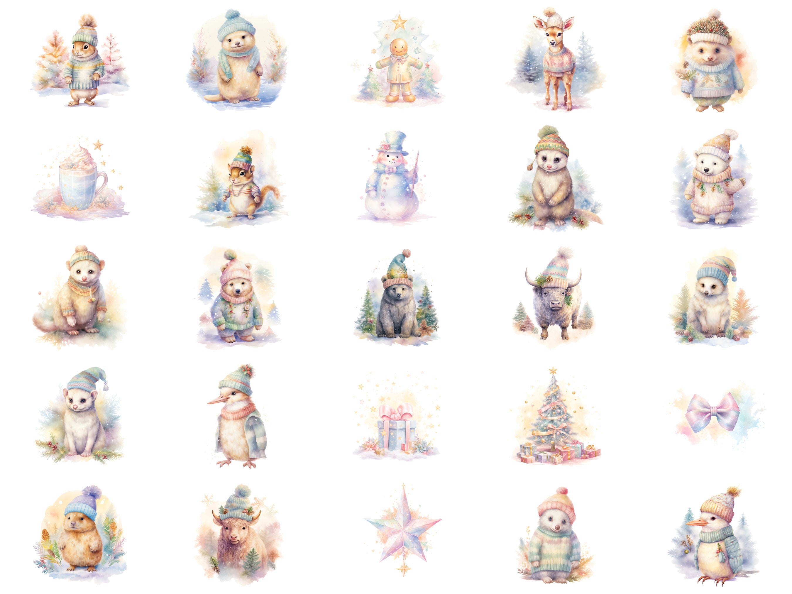 Pastel Christmas Animal Clipart Bundle: Rainbow Winter Woodland ...