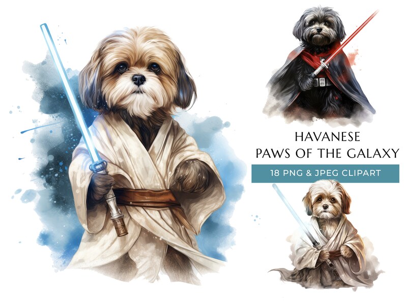 Watercolor Havanese Dog Clipart, Funny Dogs of the Galaxy (PNG & JPEG ...