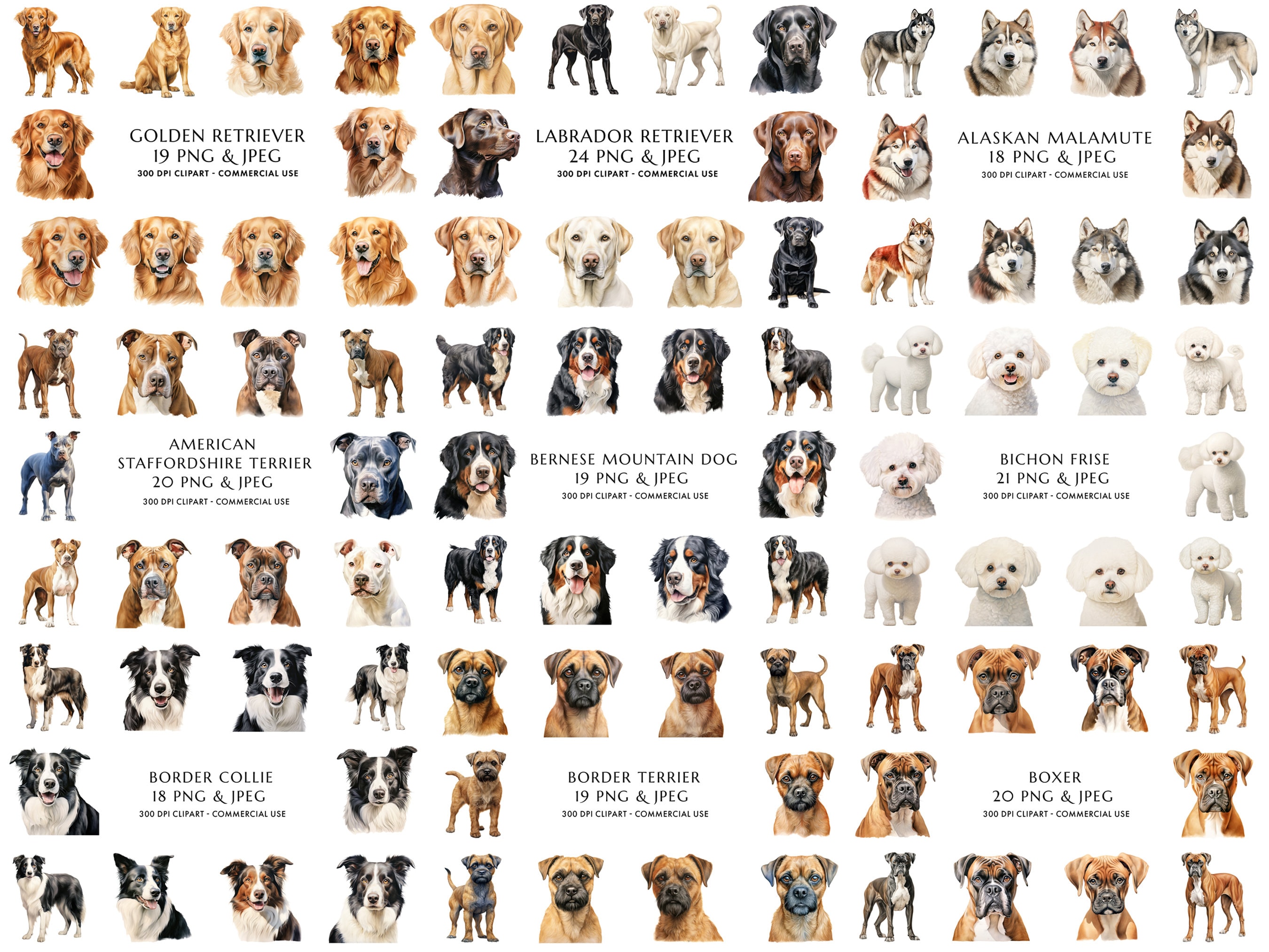 Dog Breeds Clipart Mega Bundle: 150 Watercolor Designs (digital ...