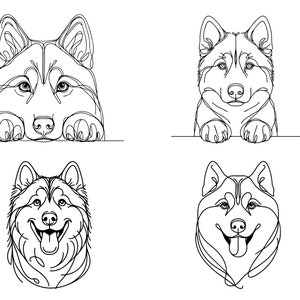Siberian Husky SVG & PNG Clipart Bundle: Digital Line Art, Minimalist ...