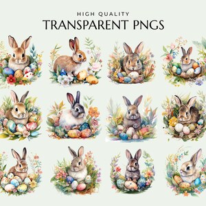 Watercolor Easter Bunny Clipart: PNG Spring Nursery Art (digital ...