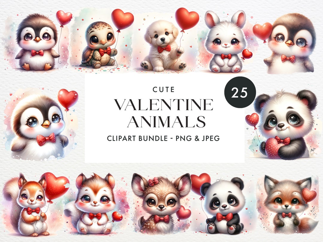 Valentines Cute Animals Clipart Bundle 25 High Quality PNG & JPEG ...