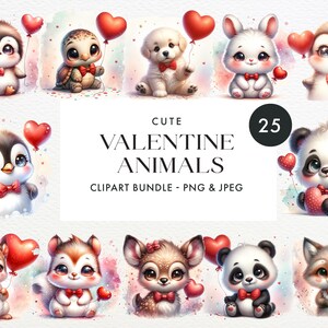Valentines Cute Animals Clipart Bundle 25 High Quality PNG & JPEG ...