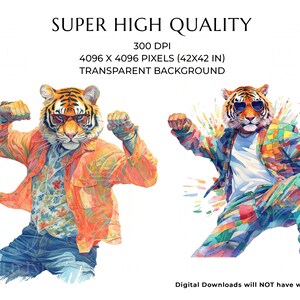 Cool Dancing Tiger Clipart, 12 High Quality Pngs, Funny Watercolor ...