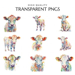 Baby Cow Watercolor Clipart 9 Pngs, Nursery Decor, Farm Wall Art ...
