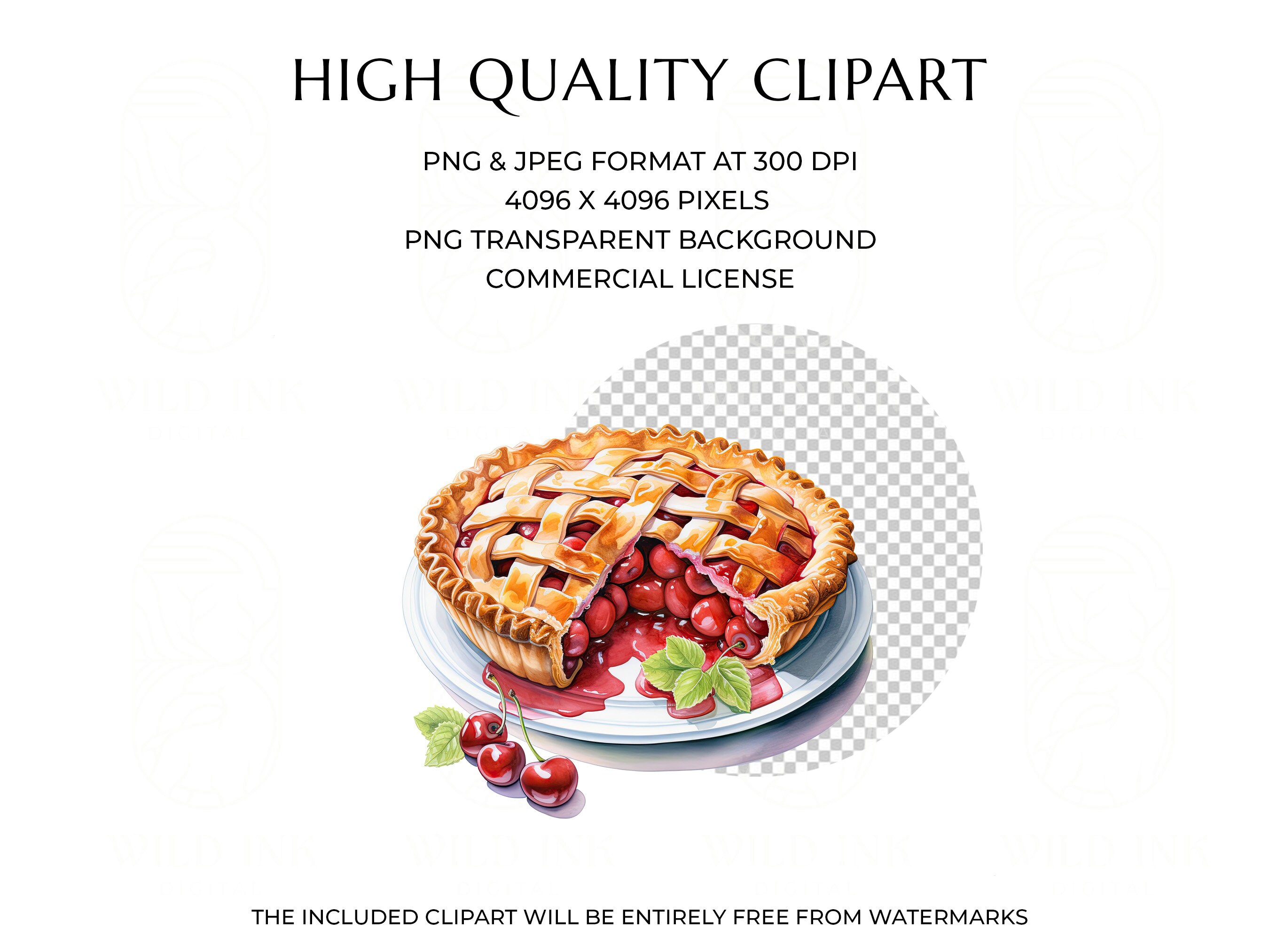 Watercolor Pie Clipart: 70+ PNG & JPEG Dessert Graphics (digital ...