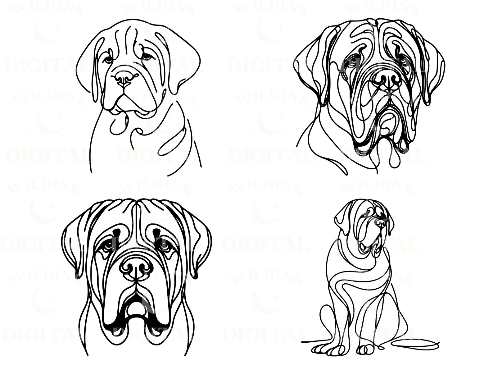 English Mastiff Line Art: SVG PNG Clipart Bundle (digital Download) - Etsy