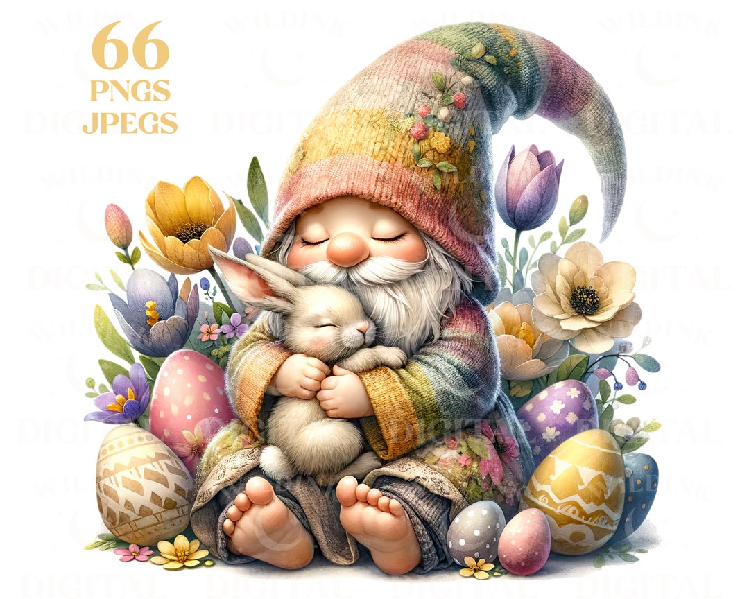 Watercolor Easter Gnome Clipart Bundle: 66 PNG & JPEG Images (digital ...