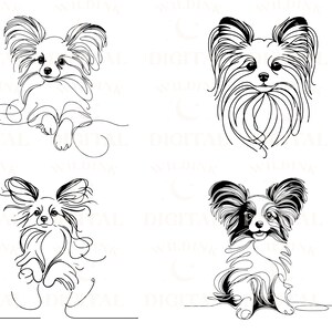 Papillon Line Art Clipart Bundle: Minimalist Dog Vector (digital ...