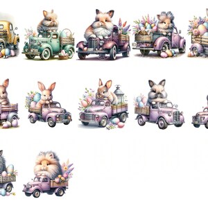 Watercolor Easter Bunny in Farm Trucks Clipart Bundle 55 High Quality ...