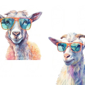 Watercolor Goat Clipart With Sunglasses, 13 High-quality PNG & JPEG ...