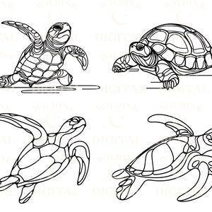 Turtle SVG Clipart: Minimalist Line Art Animal Vector (digital Download ...