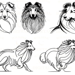 Sheltie Line Art: Shetland Sheepdog SVG Clipart Bundle (digital ...