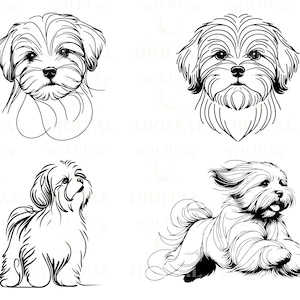 Lhasa Apso SVG & PNG Clipart Bundle: Digital Line Art, Minimalist ...