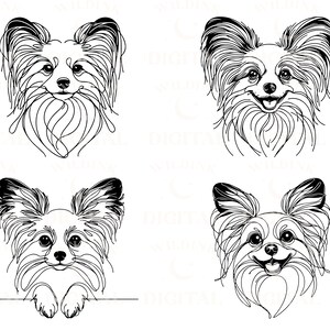 Papillon Line Art Clipart Bundle: Minimalist Dog Vector (digital ...