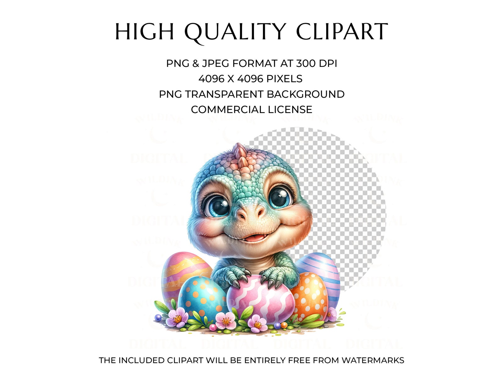 Watercolor Easter Dinosaurs Clipart Bundle: Nursery Spring PNG JPEG ...