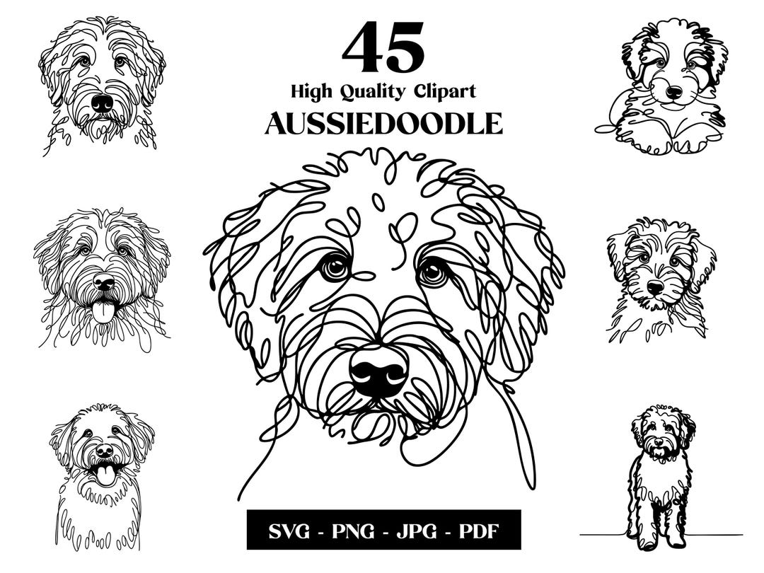 Aussiedoodle SVG & PNG Clipart Bundle: Digital Line Art, Minimalist ...