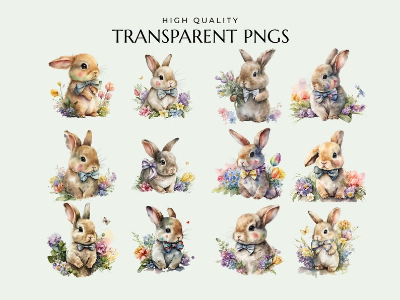 Easter Bunny With a Bow Tie and Flowers Clipart Bundle Spring - Etsy