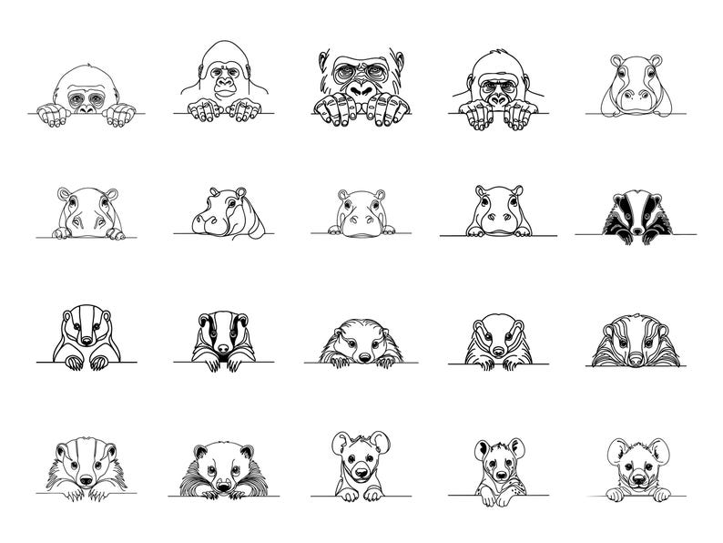 Peeking African Animals SVG Bundle: Line Art Clipart (digital Download ...