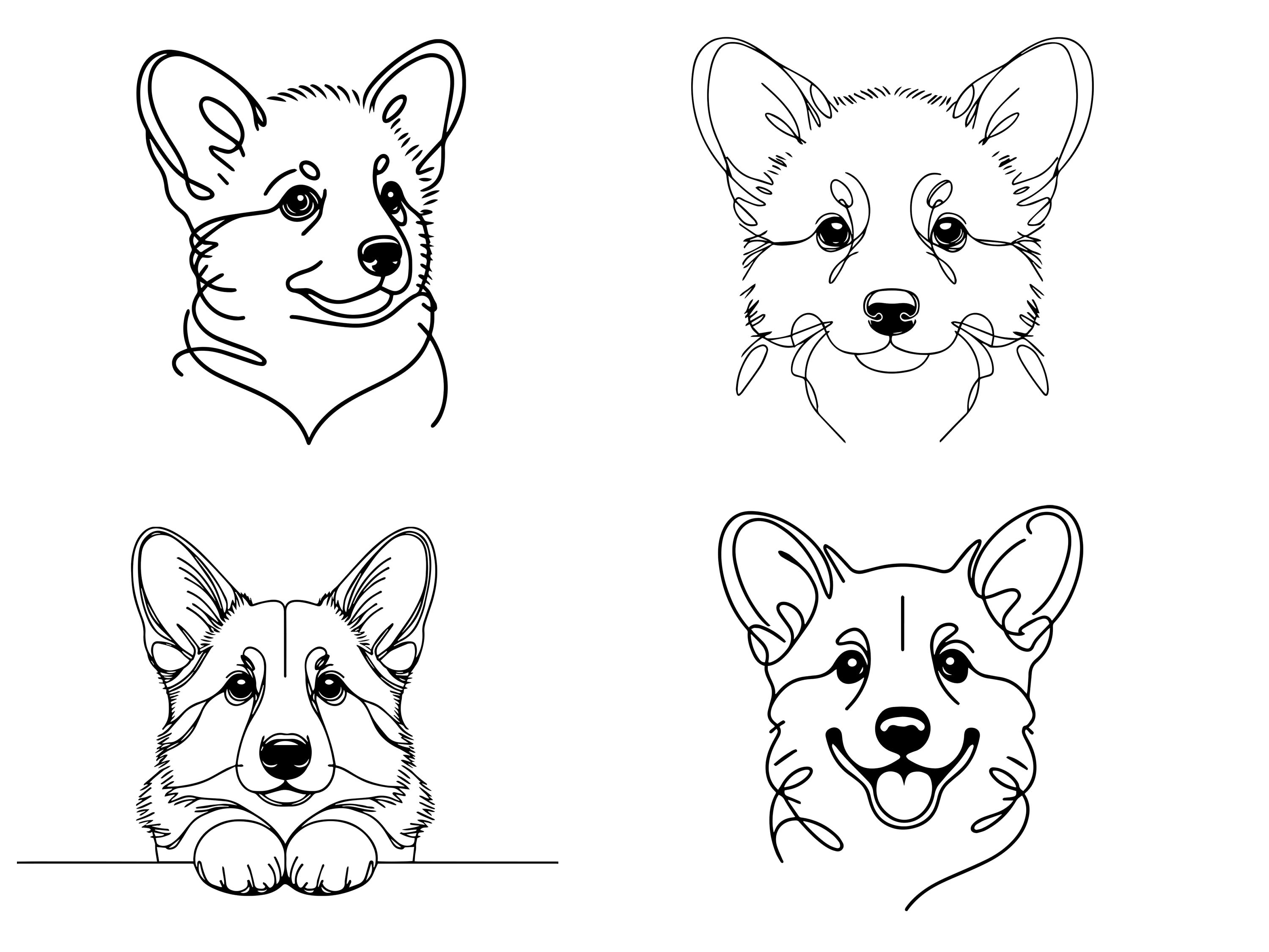 Welsh Corgi Line Art Clipart Bundle: Minimalist Dog Vector (digital ...
