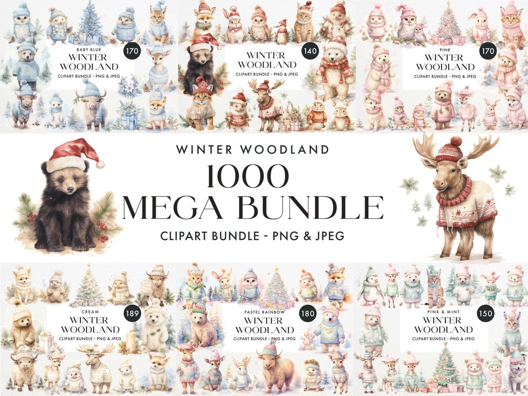 Christmas Woodland Animals Clipart Mega Bundle: Nursery Decor (digital ...
