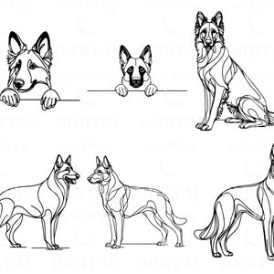 Dutch Shepherd SVG & PNG Clipart Bundle: Digital Line Art, Minimalist ...