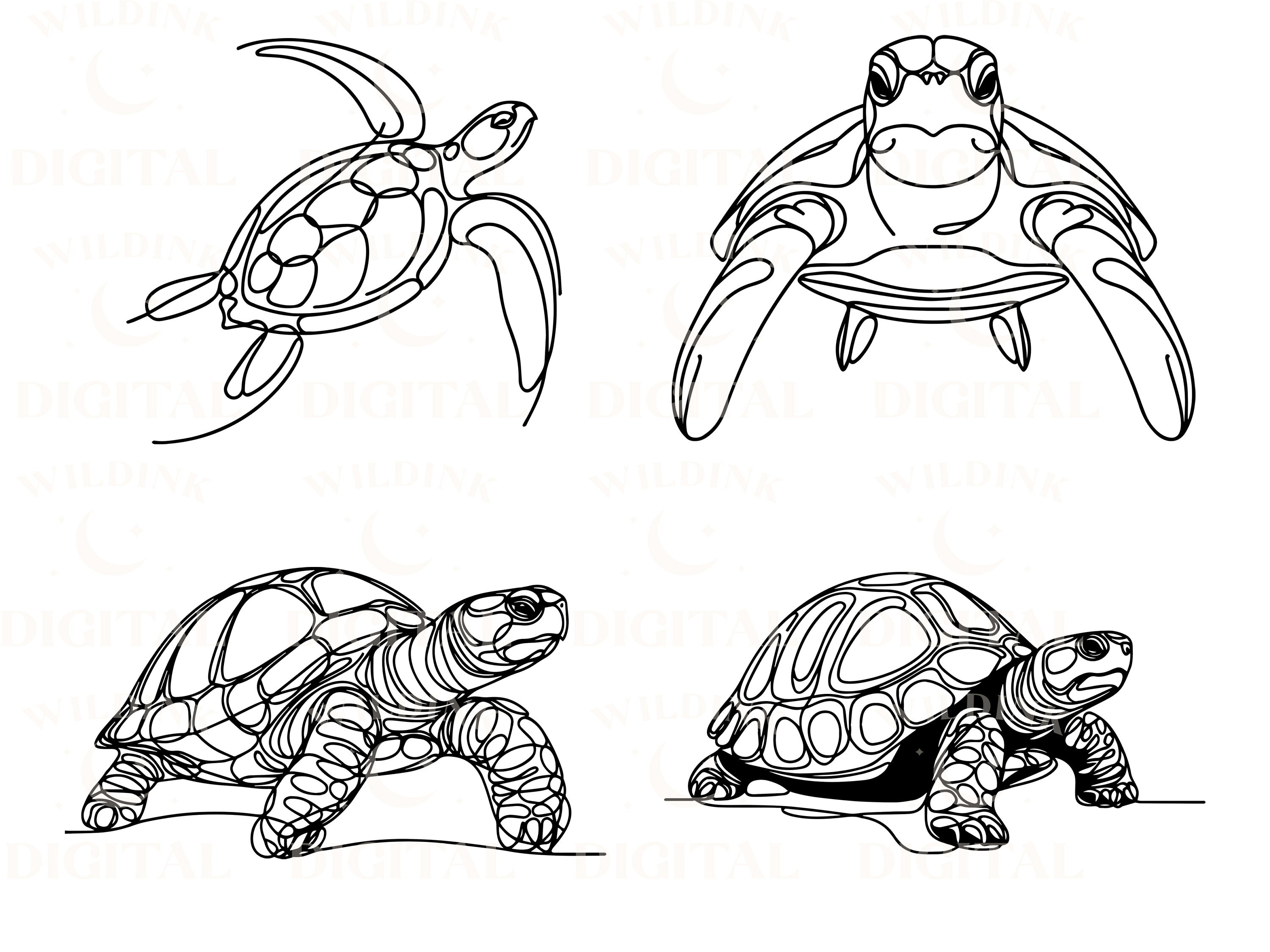 Turtle SVG Clipart: Minimalist Line Art Animal Vector (digital Download ...