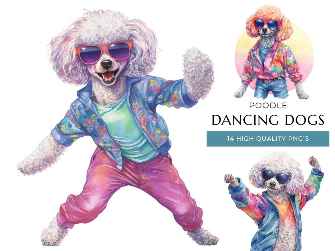 Dancing Poodle Watercolor Clipart: 14 PNG Digital Prints (digital ...