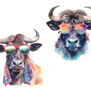 Watercolor Wildebeest Clipart With Sunglasses, 11 High-quality PNG ...