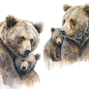 Mom and Baby Bear Clipart, 10 High Quality Pngs, Watercolor Cute Mama ...